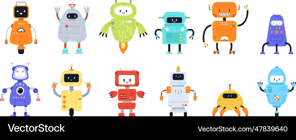 Cartoon robots cute technology robot futuristic Vector Image