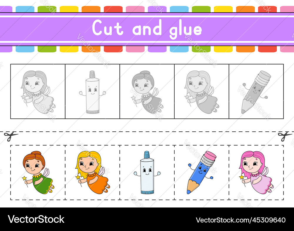 Cut and play paper game with glue flash cards Vector Image
