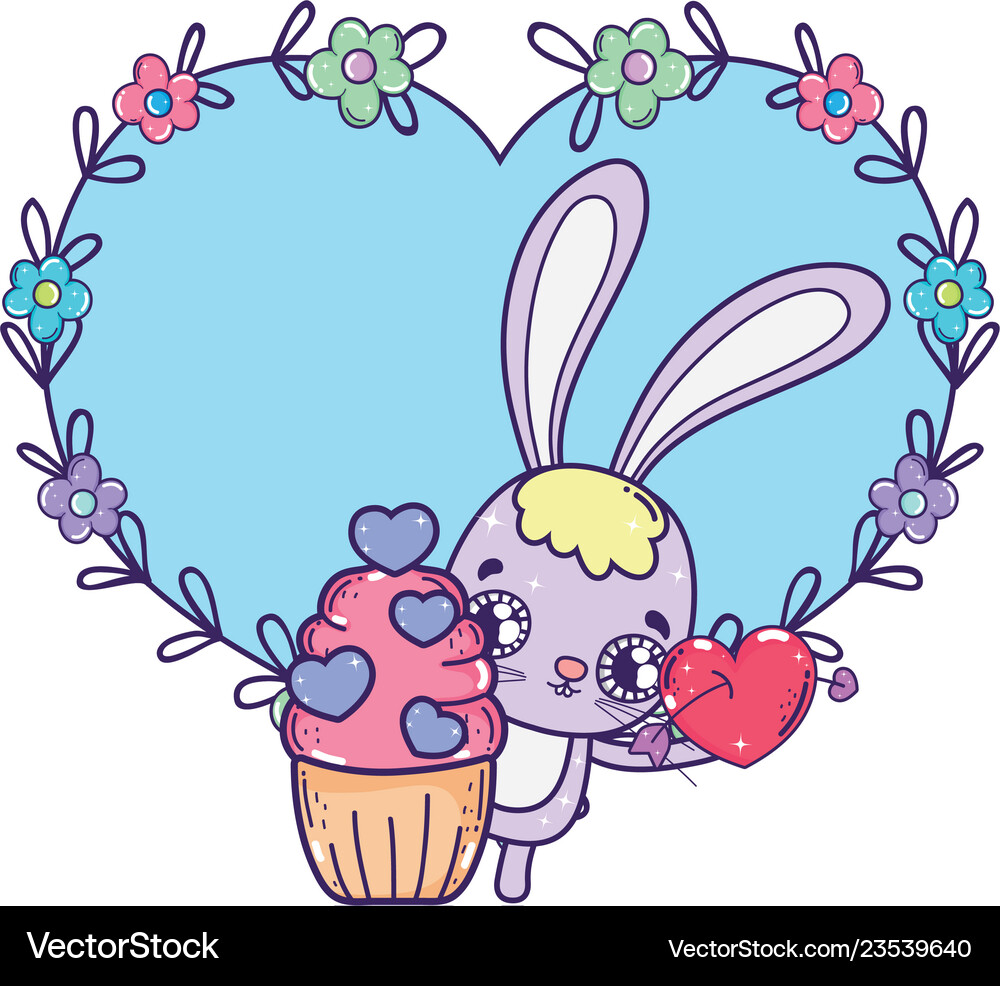 Cute rabbit with cupcake valentines day card Vector Image