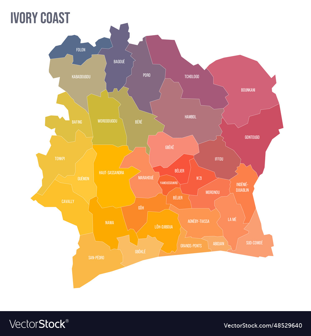 Ivory coast political map of administrative Vector Image