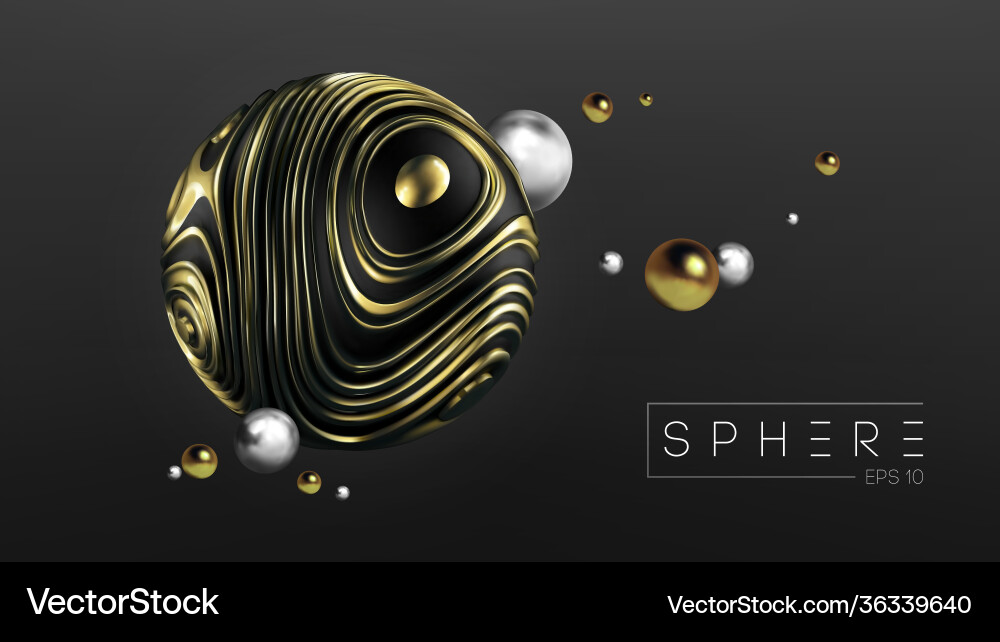 Modern 3d graphic concept 3d sphere gold on black Vector Image