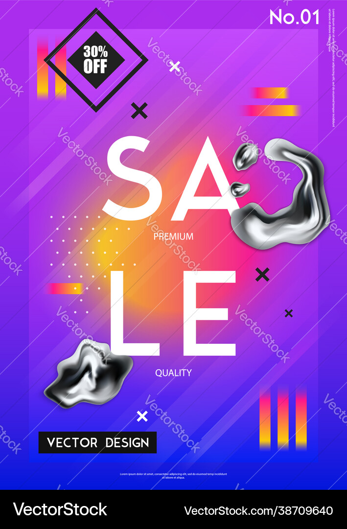 Sale poster with realistic chrome drips Royalty Free Vector