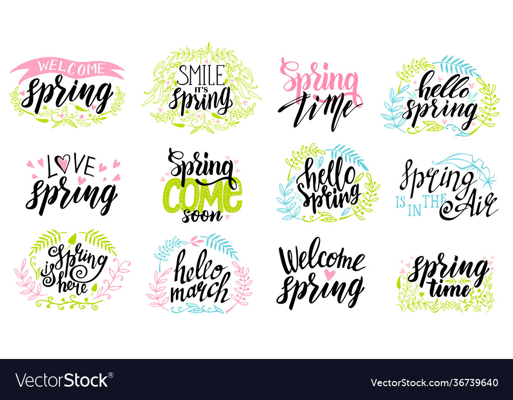 Spring time lettering typography set Royalty Free Vector