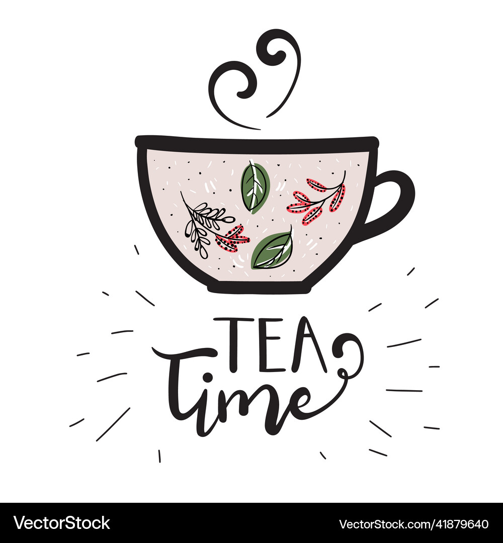 Tea time poster in hand-drawn style Royalty Free Vector
