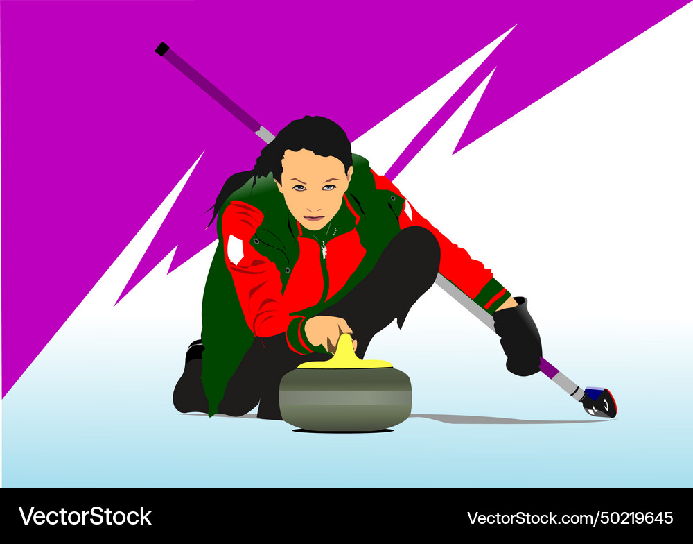 Curling women 3d color hand drawn Royalty Free Vector Image