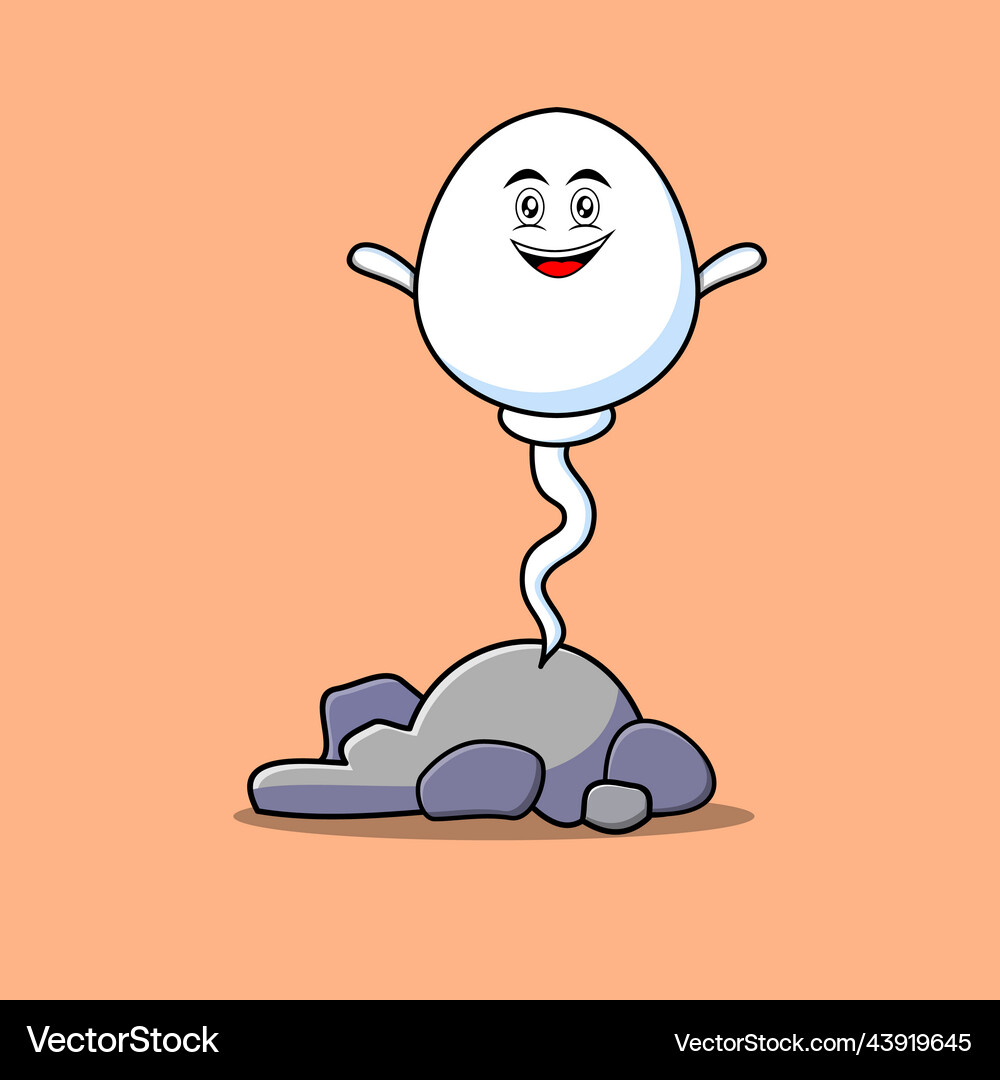 Cute cartoon sperm standing in stone Royalty Free Vector