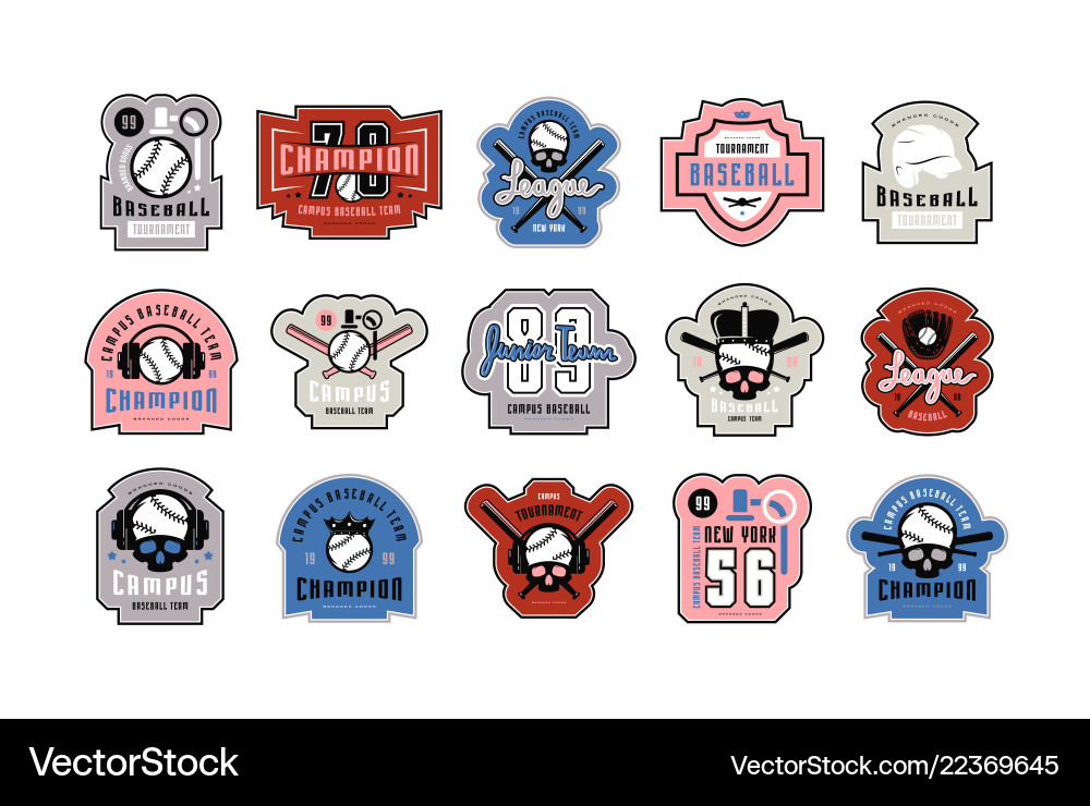Emblems and badges set of baseball team Royalty Free Vector