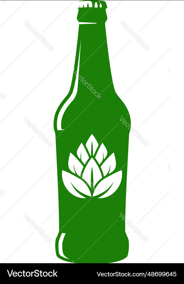 Green beer bottle and hops sign Royalty Free Vector Image