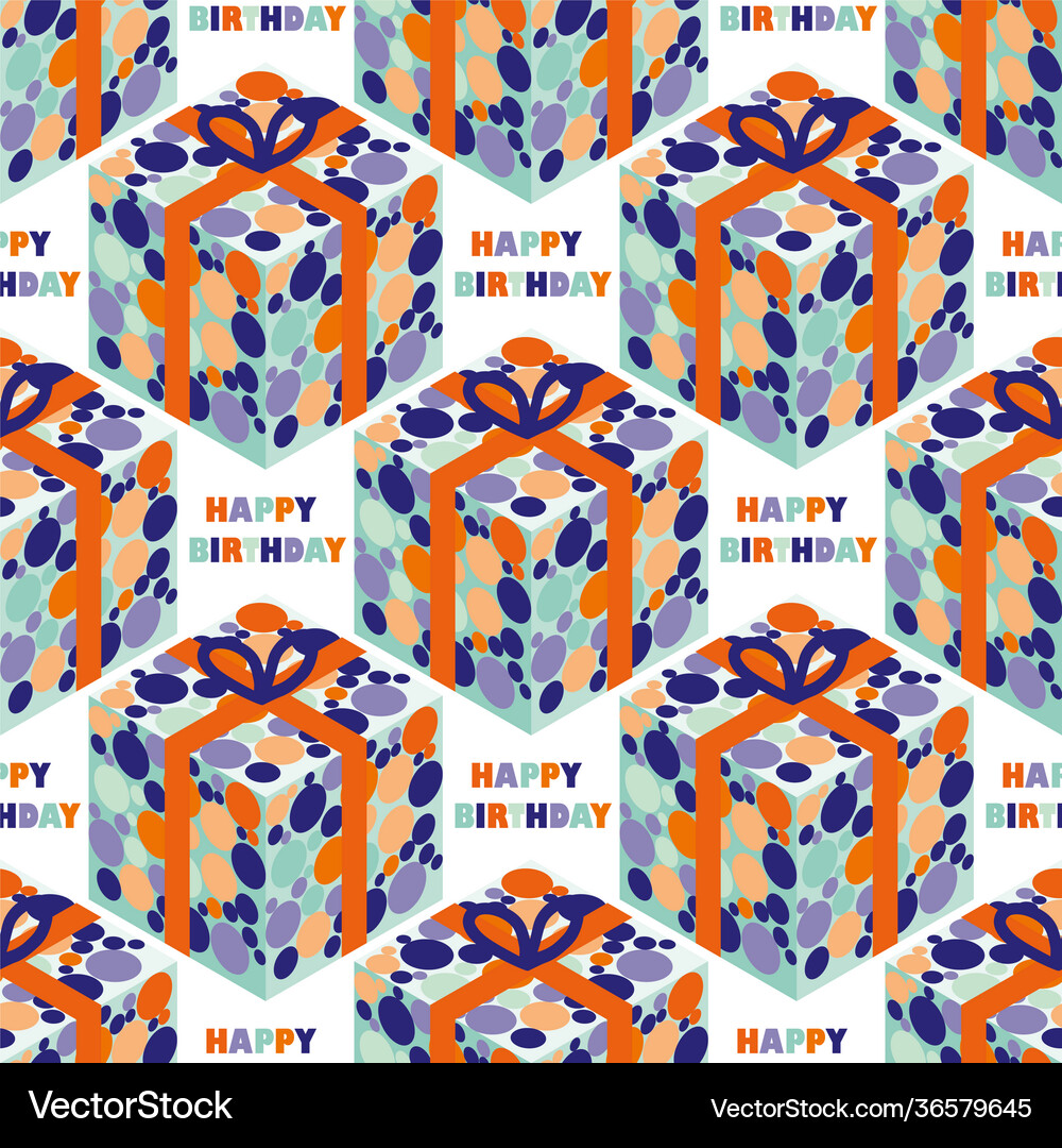 Happy birthday greeting and gift box 3d effect Vector Image