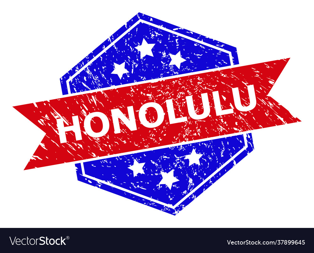 Hexagonal bicolor honolulu rubber stamp Royalty Free Vector