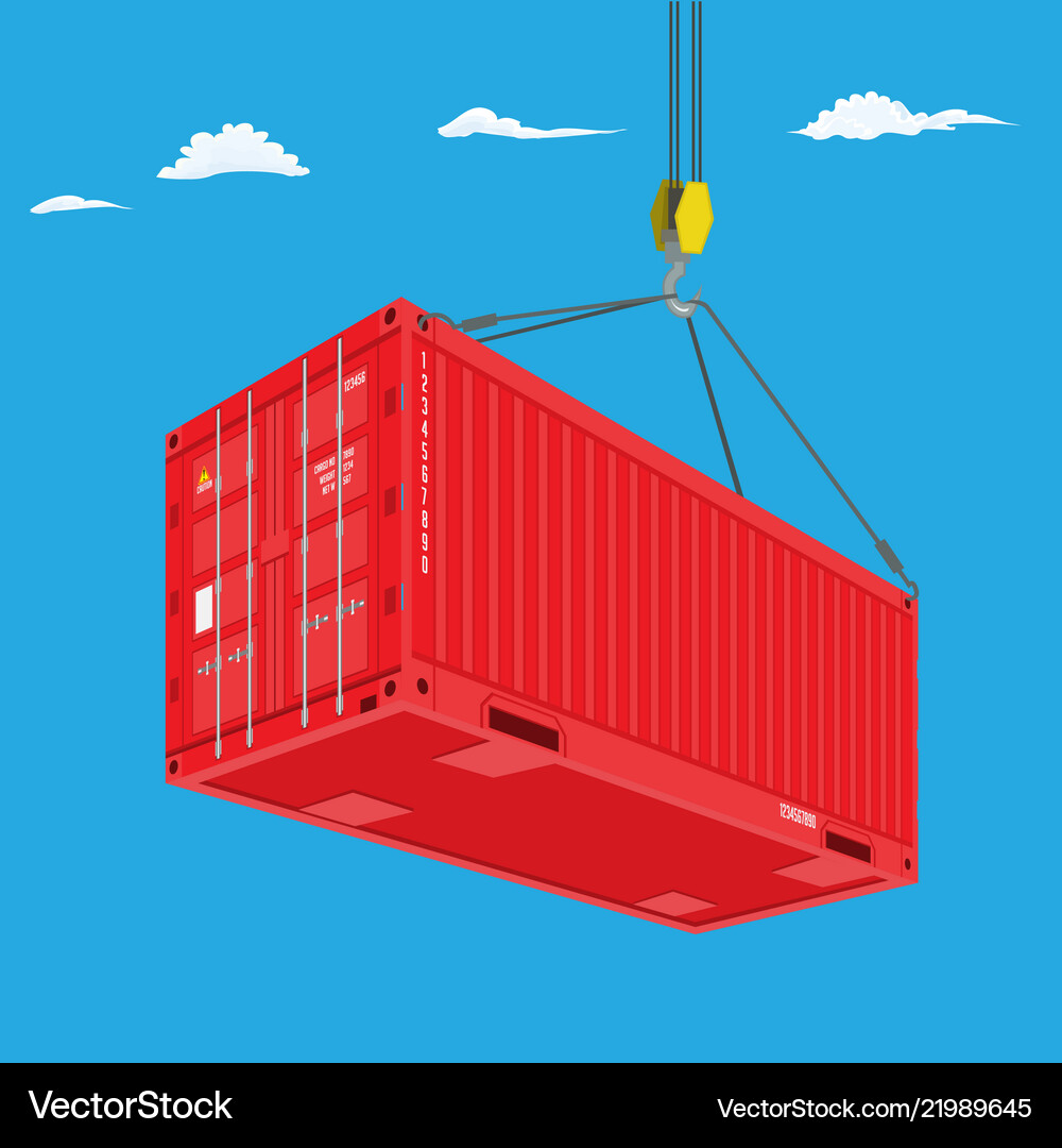 Port crane lifts red container perspective view Vector Image