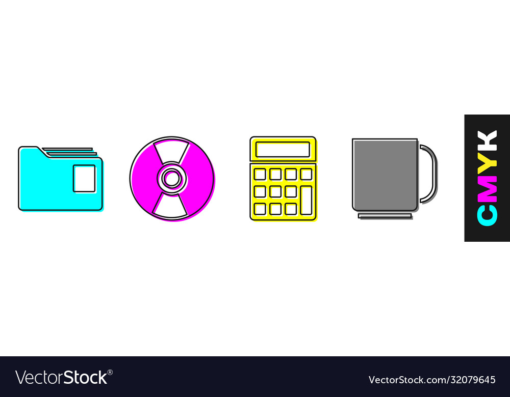 Set document folder cd or dvd disk calculator Vector Image