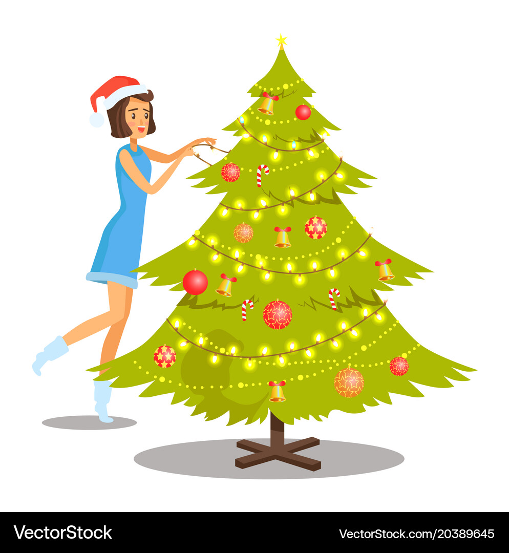 Woman and christmas tree Royalty Free Vector Image