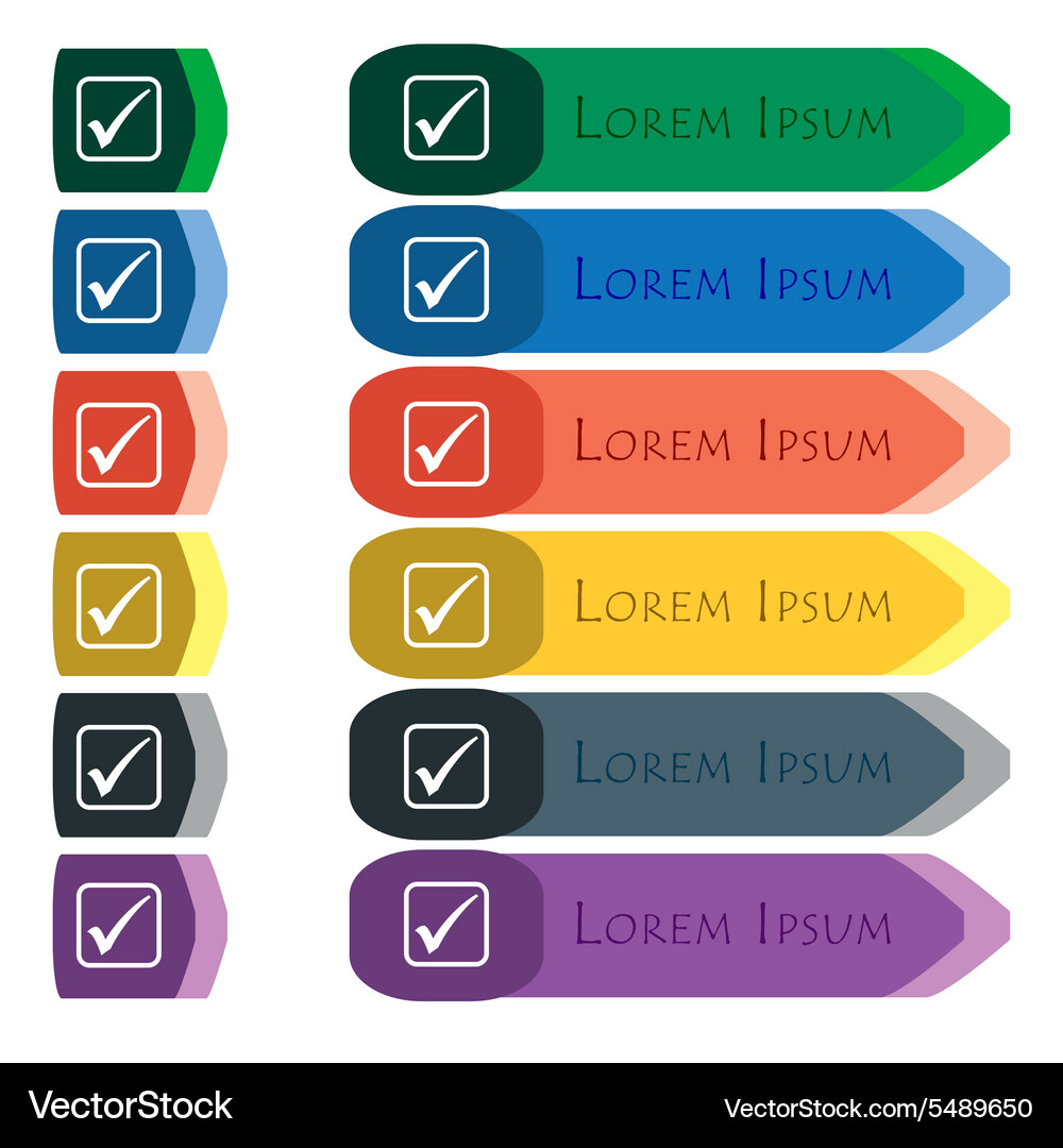 A check mark icon sign set colorful bright long Vector Image