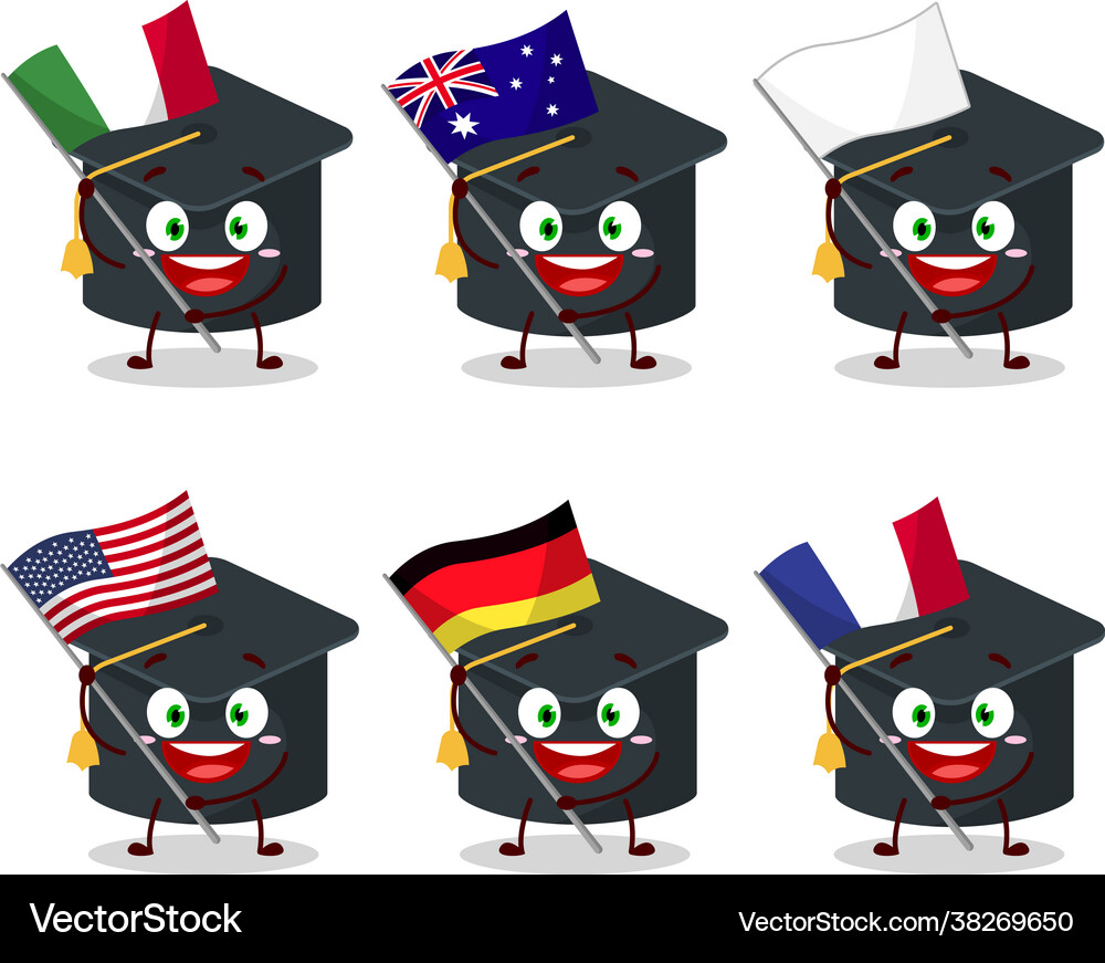 College hat cartoon character bring flags Vector Image