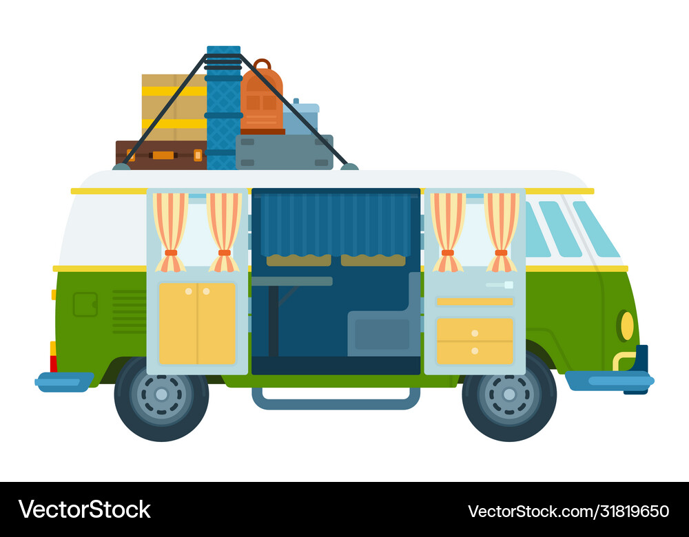 Flat travel camper van icon isolated Royalty Free Vector