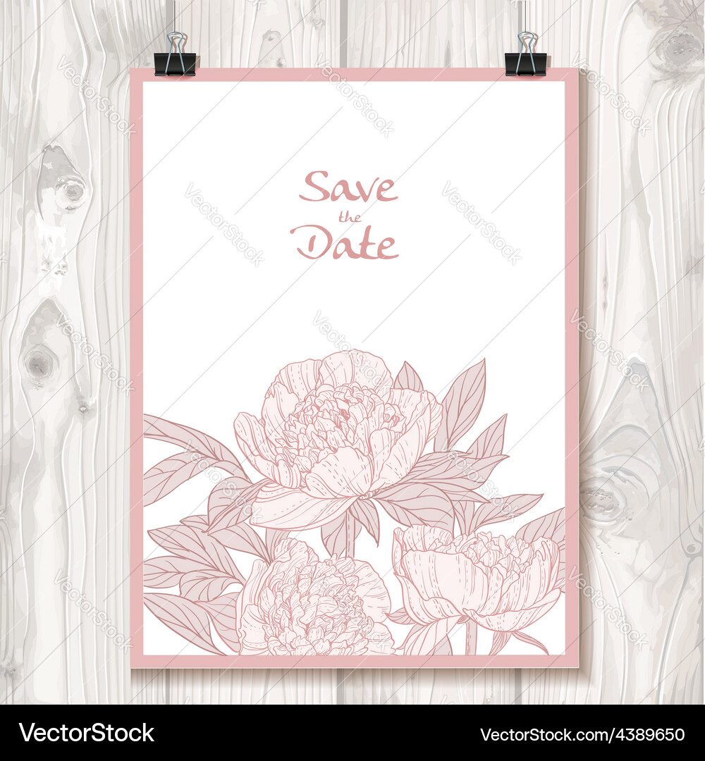Invitation with peonies hanging on binder Vector Image