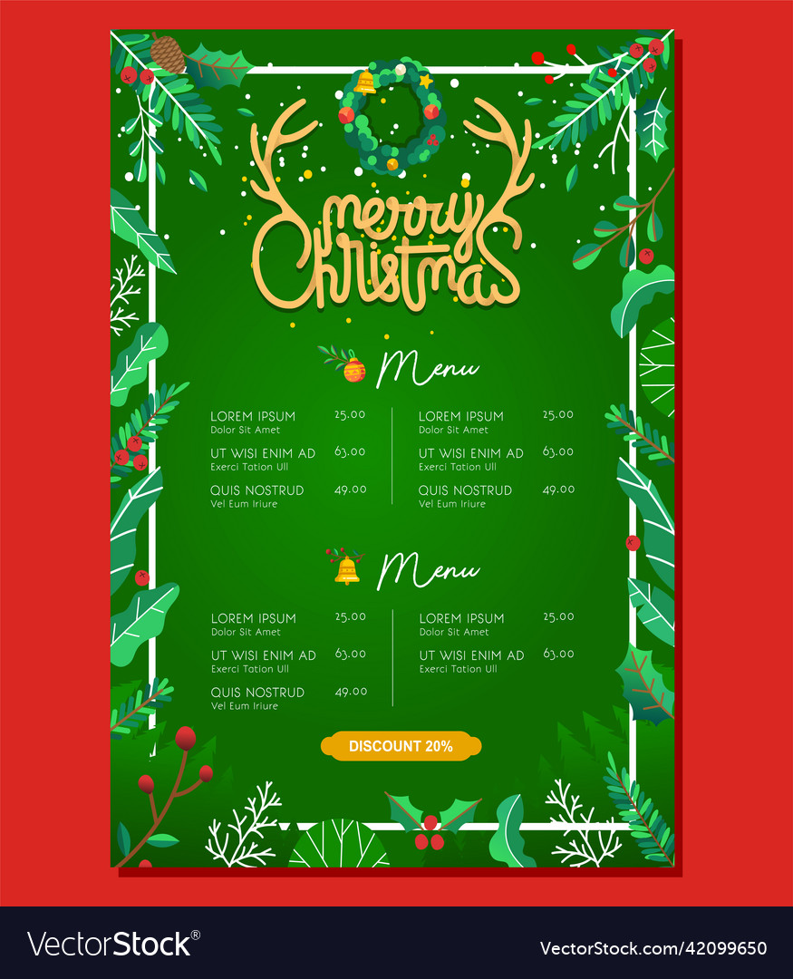 Restaurant food menu christmas edition template Vector Image