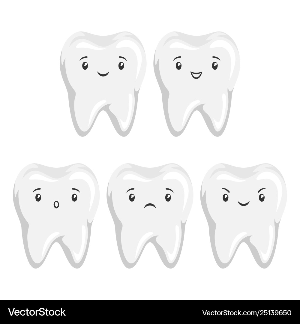 Set cute tooth with different facial Royalty Free Vector