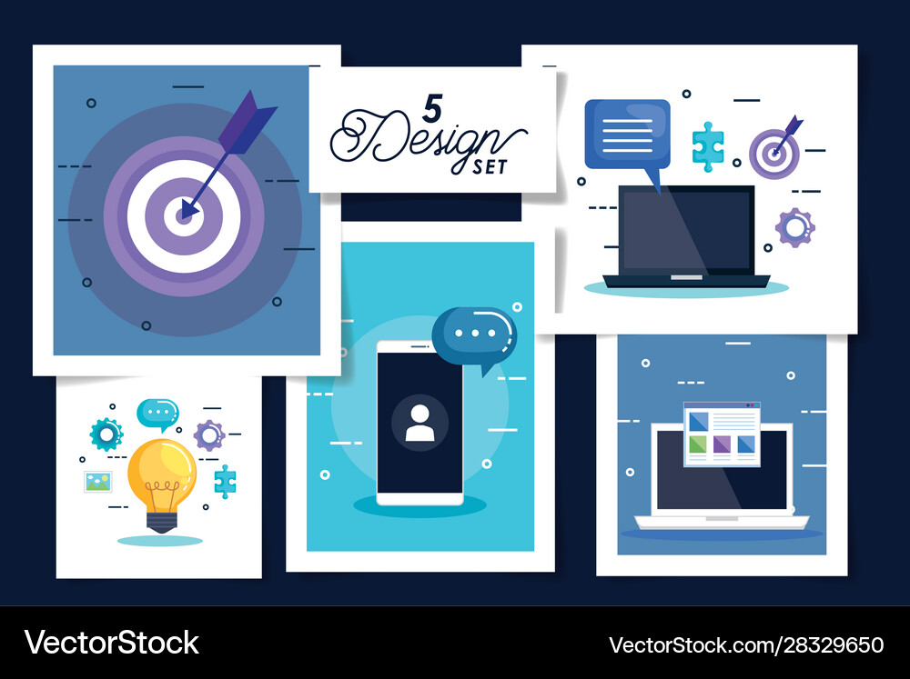 Set five designs business icons Royalty Free Vector Image
