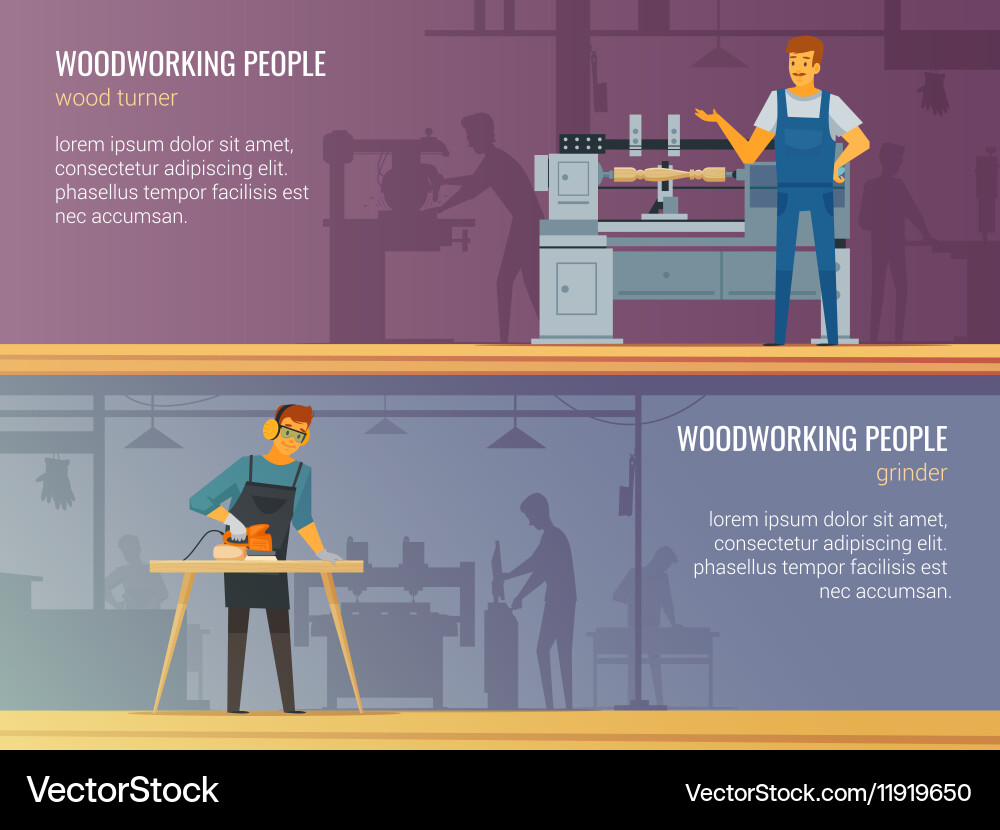 Woodworking carpentry service 2 flat banners Vector Image