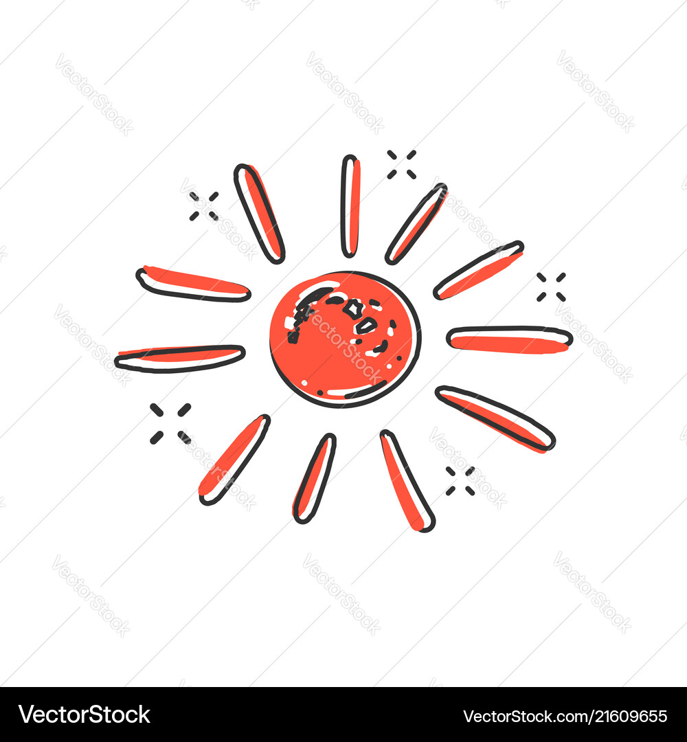 Cartoon hand drawn sun icon in comic style Vector Image