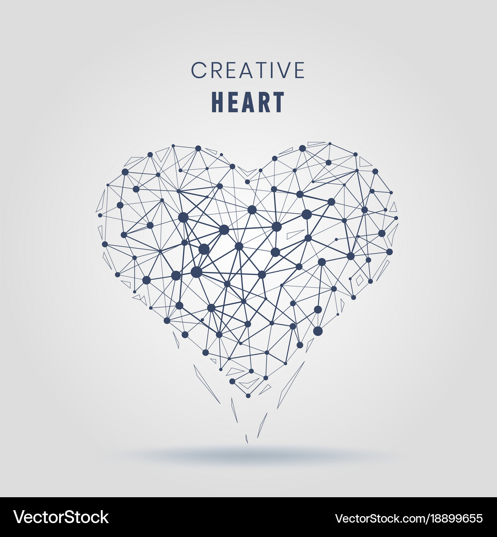 Geometric heart molecular connections with lines Vector Image