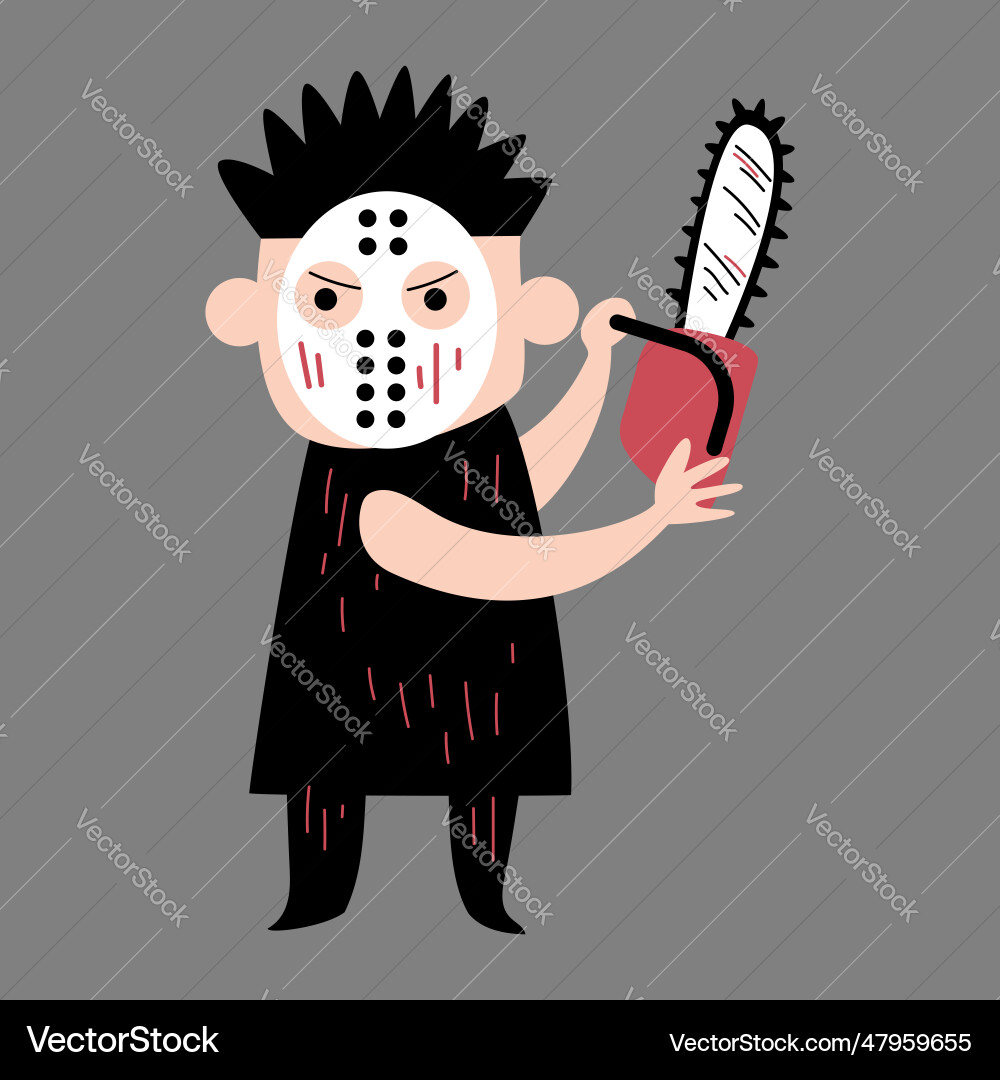 Murderer hold chainsaw halloween cartoon Vector Image