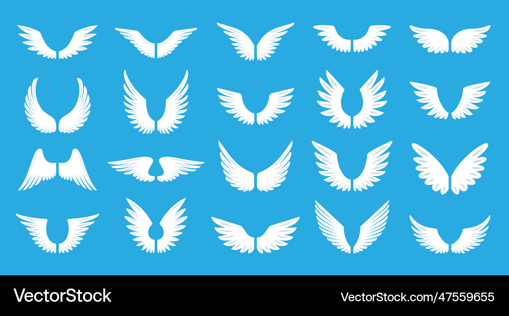 White angel bird wing aviation fly flat icon set Vector Image