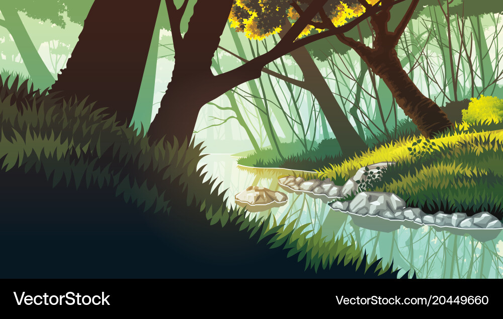 Background landscape with lake in forest Vector Image