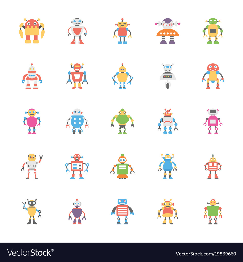 Robotic flat icons collection Royalty Free Vector Image