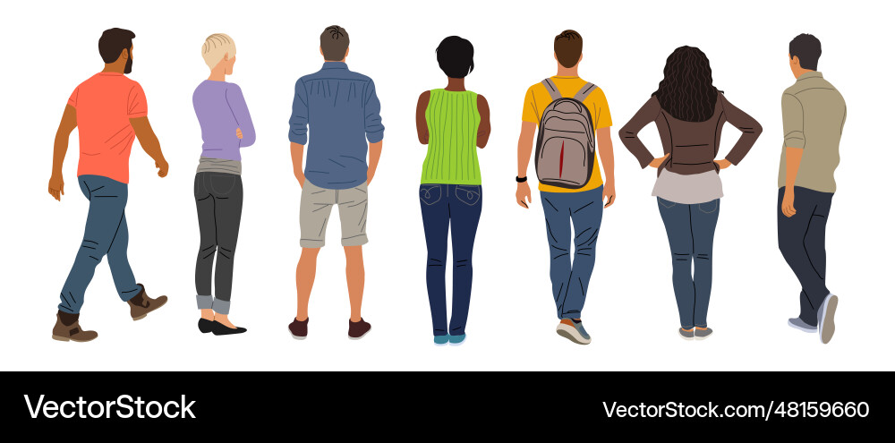 Set of different people back view isolated Vector Image