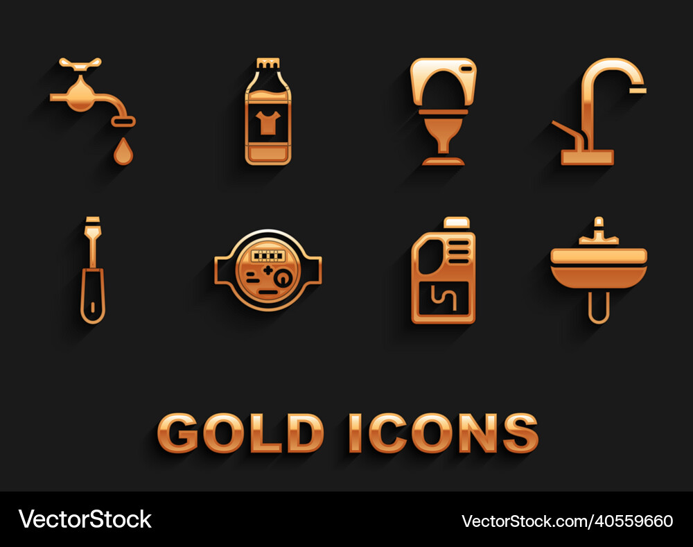 Set water meter tap washbasin drain cleaner Vector Image