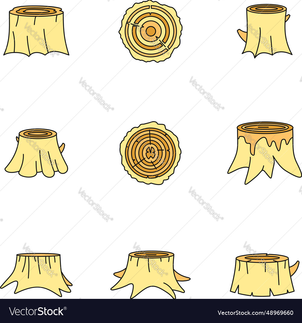 Stumps tree log wood icons set color Royalty Free Vector