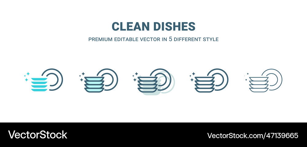 Clean dishes icon in 5 different style outline Vector Image