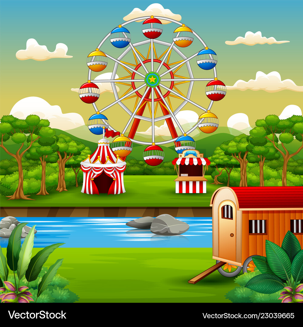 Colorful Amusement Park Scene Royalty Free Vector Image