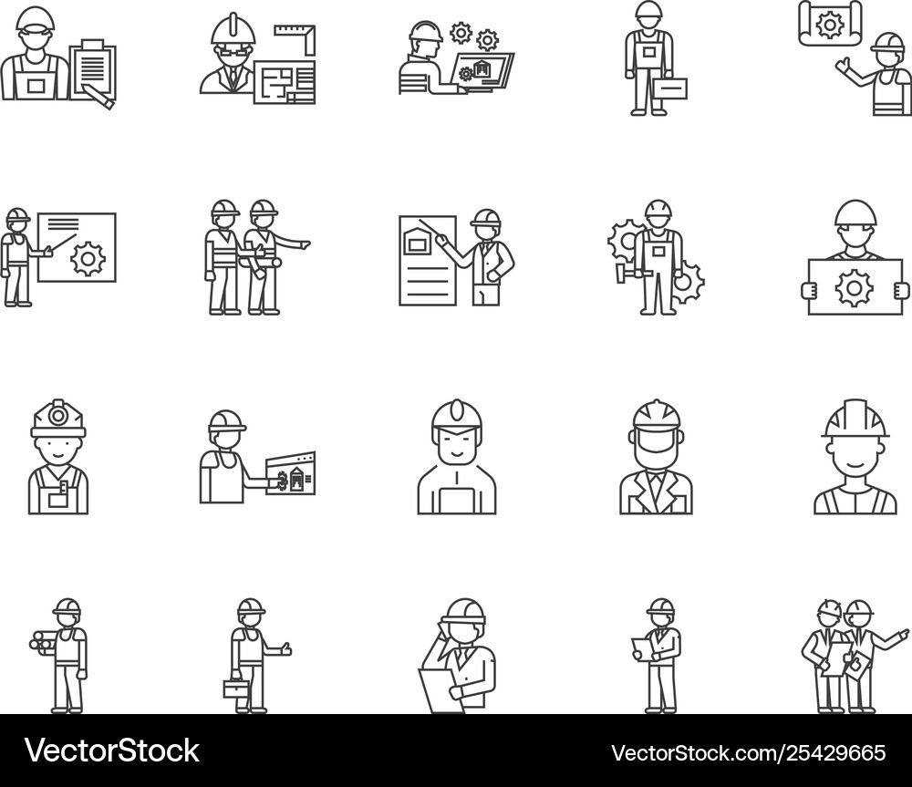 Engineer line icons signs set outline Royalty Free Vector