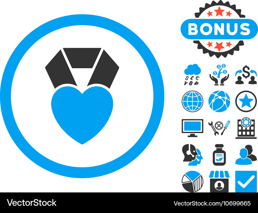Heart award flat icon with bonus Royalty Free Vector Image