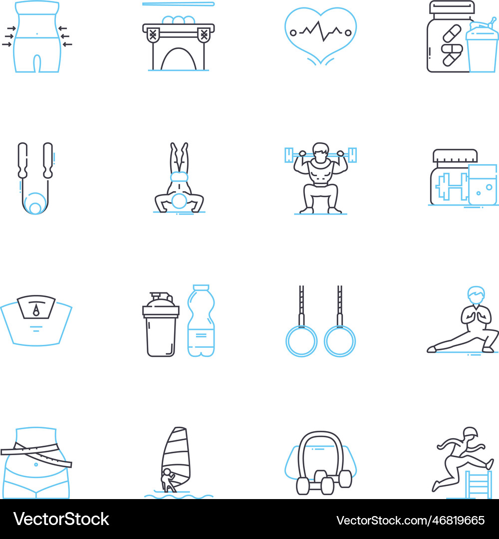 Lift weights linear icons set strength power Vector Image