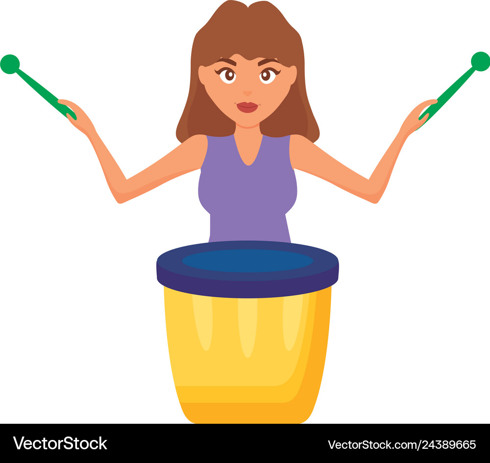 Woman playing carnival bongo instrument Royalty Free Vector