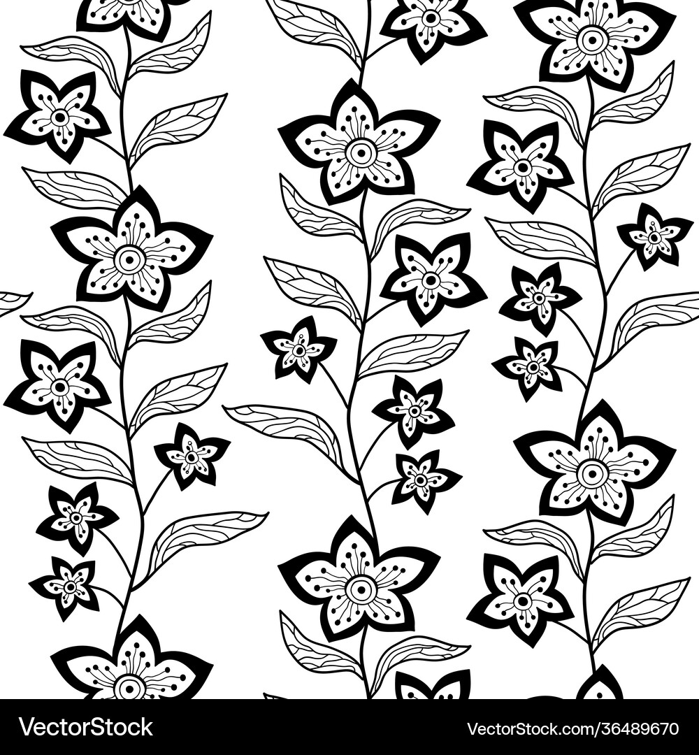 A seamless floral pattern with outline flowers Vector Image