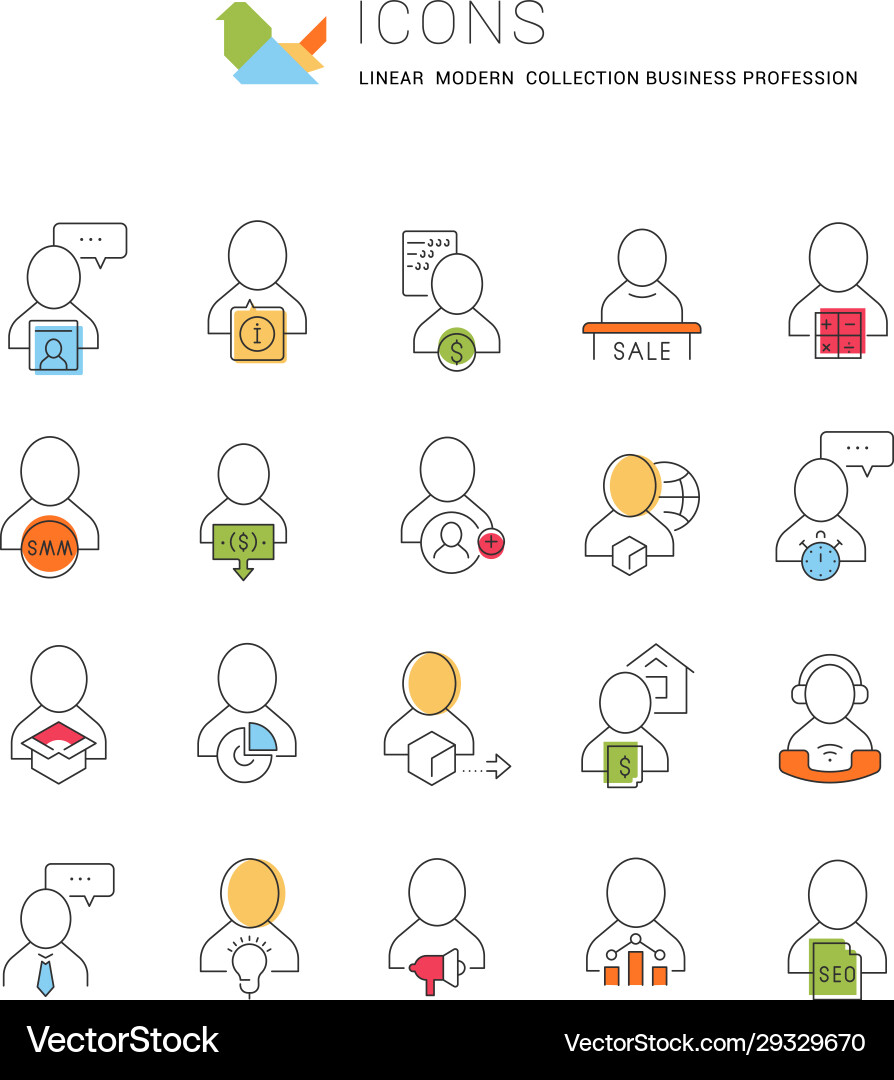 Collection linear icons business profession Vector Image