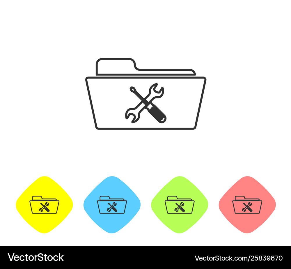 Grey line folder with screwdriver and wrench icon Vector Image