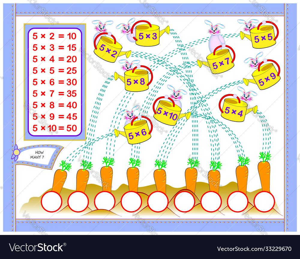 Multiplication table 5 for kids write the Vector Image