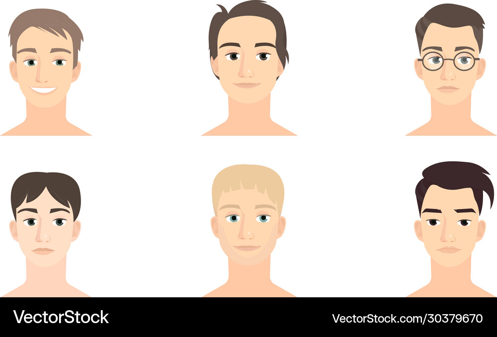 Set male faces with different hairstyles Vector Image