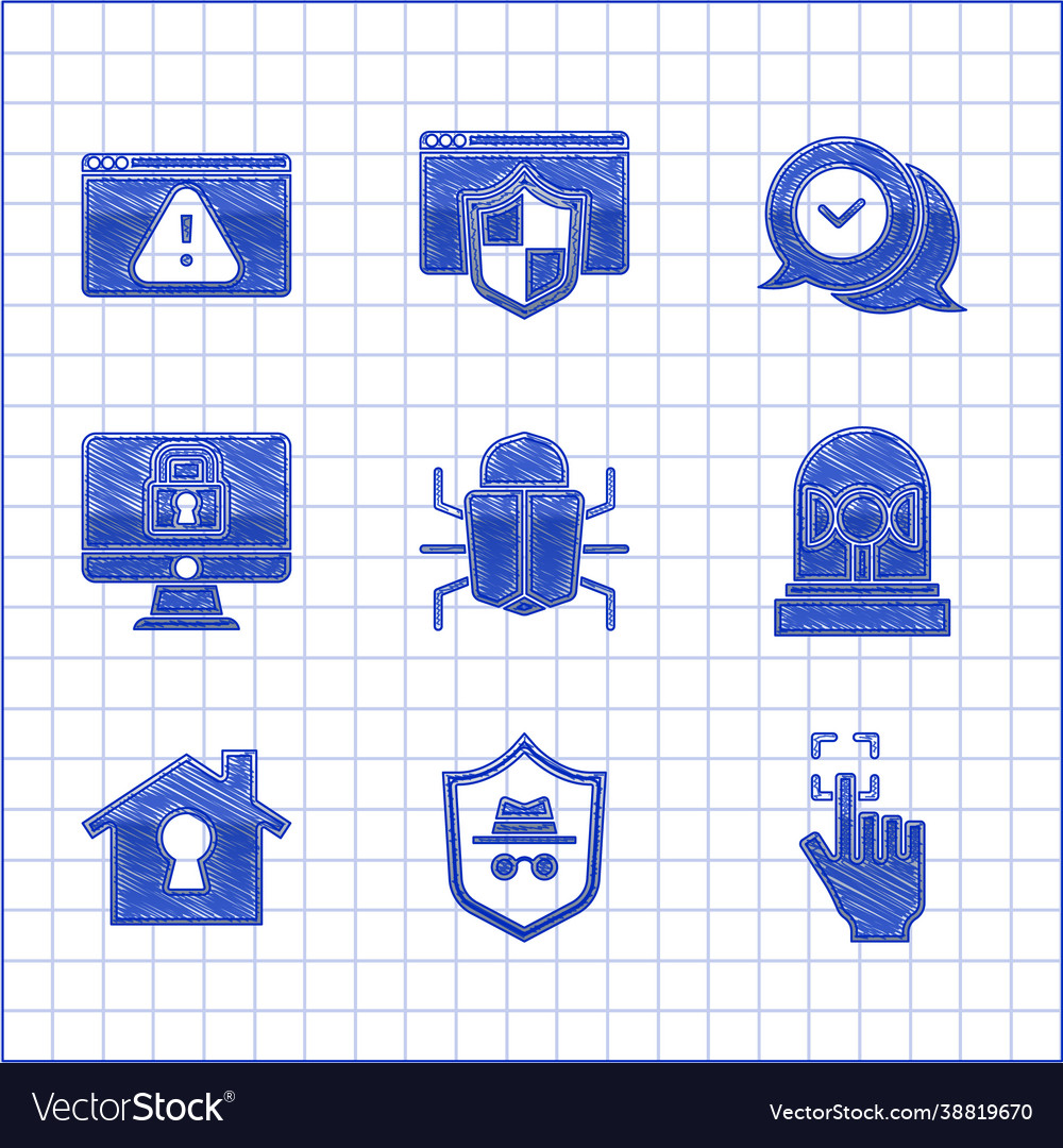 Set System Bug Incognito Mode Fingerprint Vector Image