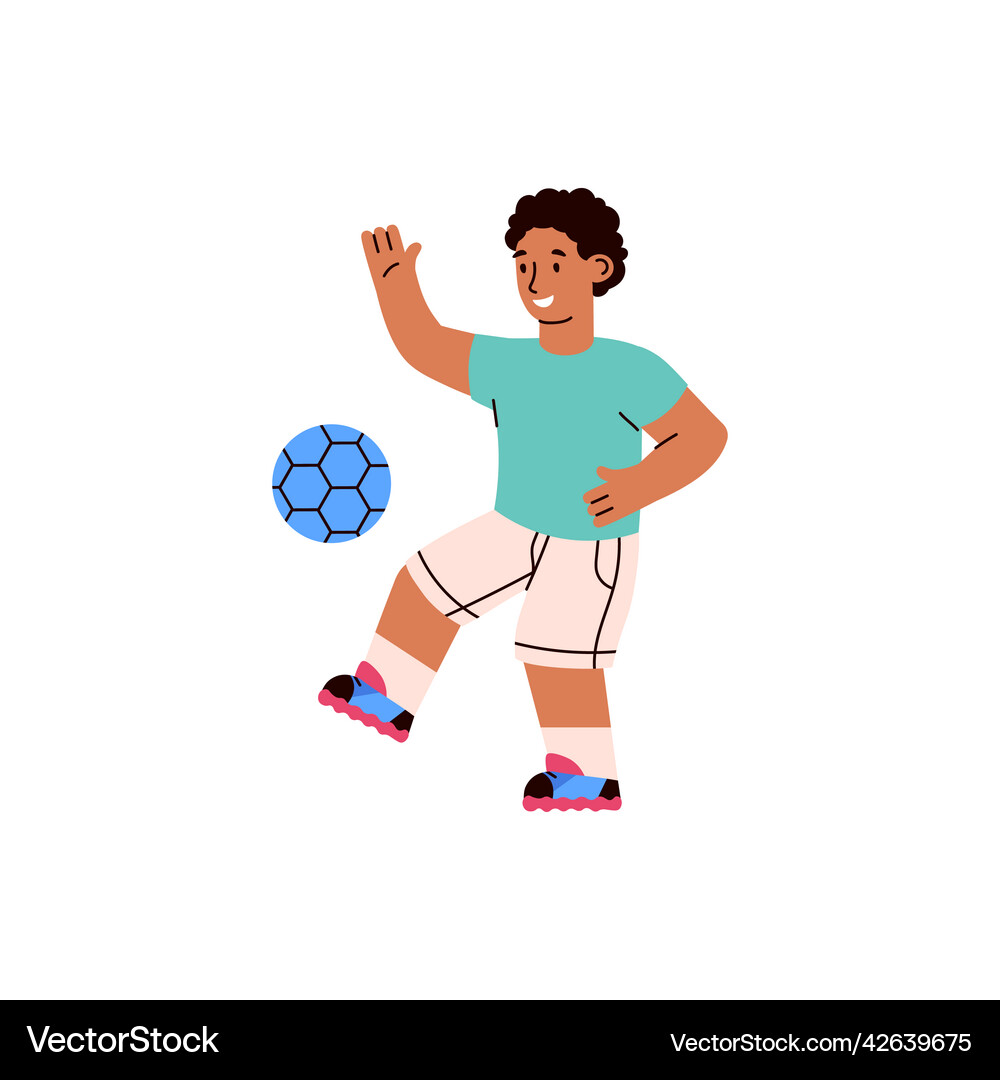 Boy character playing football flat style Vector Image