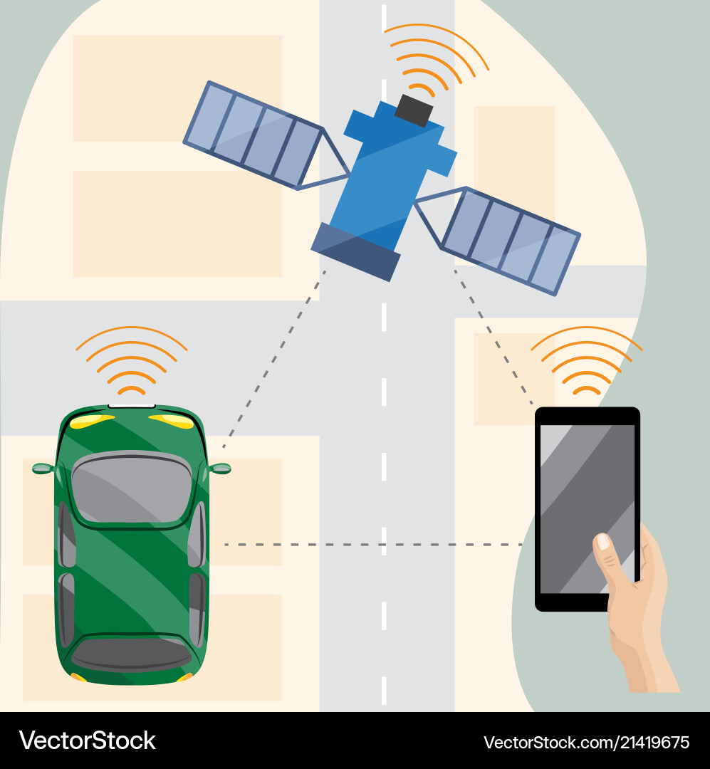 Driverless car in city view from above Royalty Free Vector