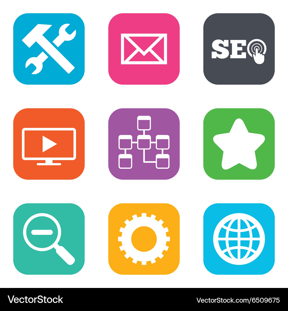 Internet seo icons repair database and star Vector Image