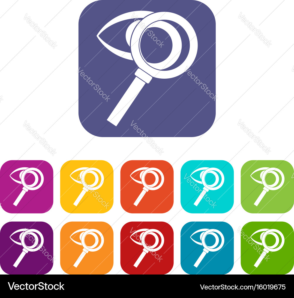 Magnifying glass with eye icons set Royalty Free Vector
